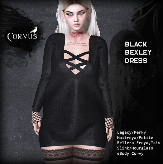 Second Life Marketplace - Corvus : Black Bexley Sweaterdress